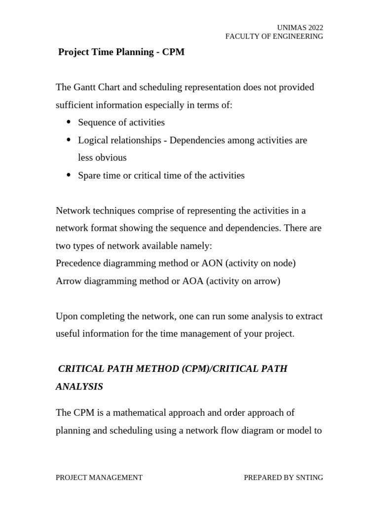 Wk 5 Planning for Time CPM | PDF