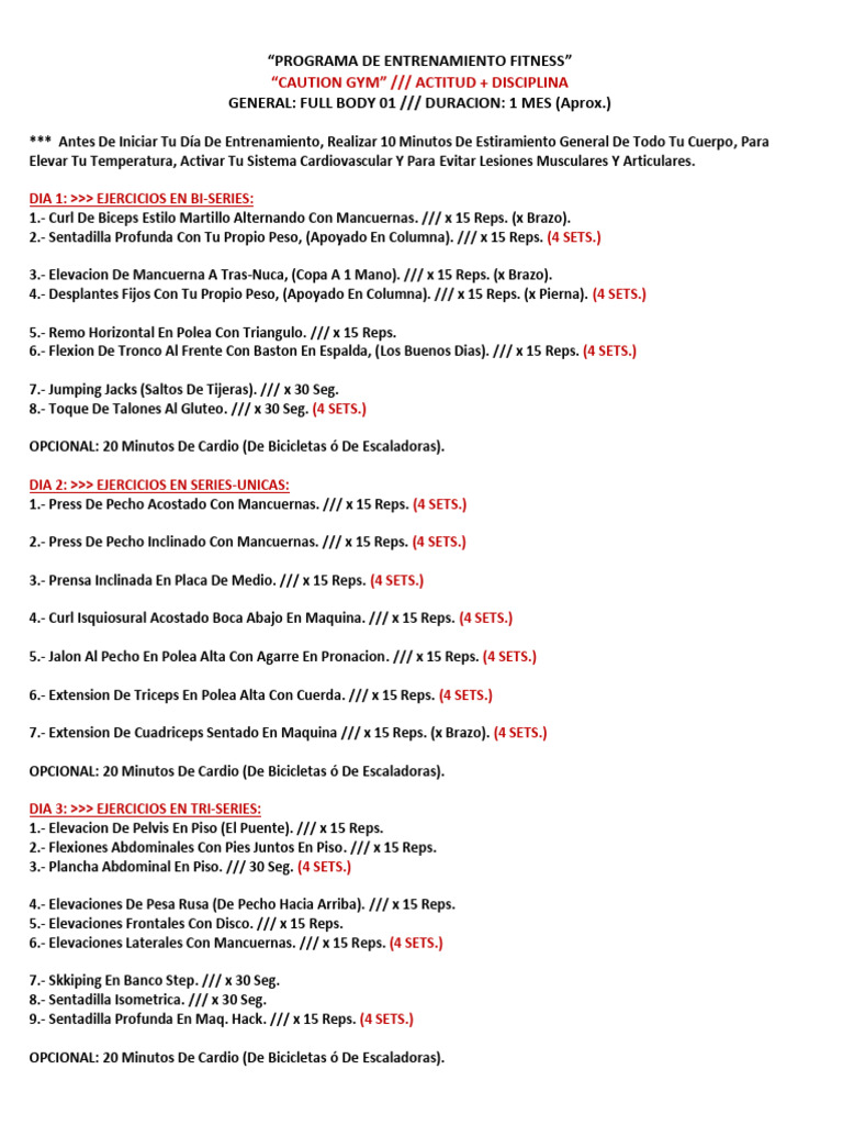 Programa Entrenamiento General - Full Body 1 | PDF