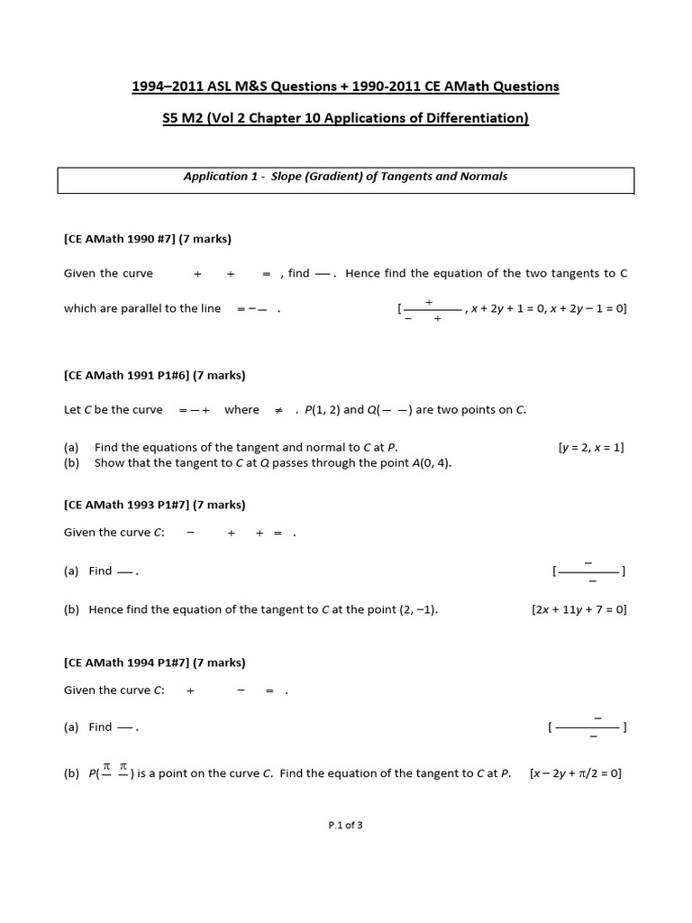 S5E Past Paper M2 Ch10.1 | PDF | Tangent | Curve