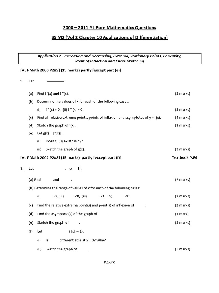 S5E Past Paper M2 Ch10.2-10.4 (Pure) | PDF | Analytic Geometry | Mathematical Relations