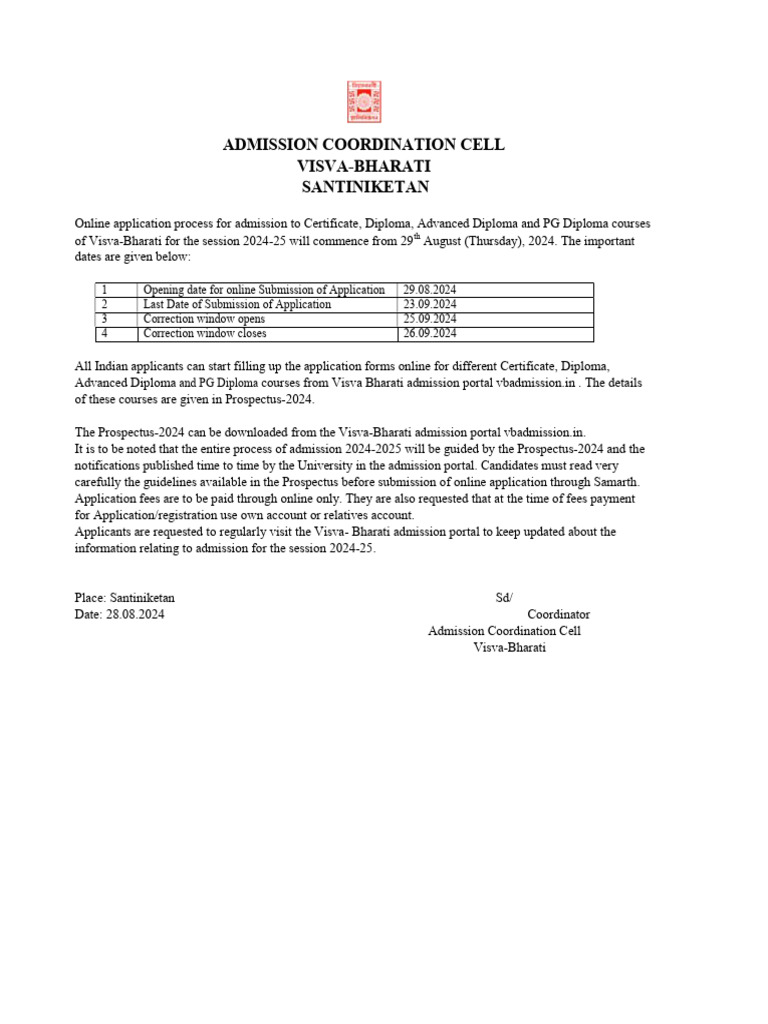 Notice for Application of Certificate, Diploma, Adv Diploma and PG Diploma | PDF