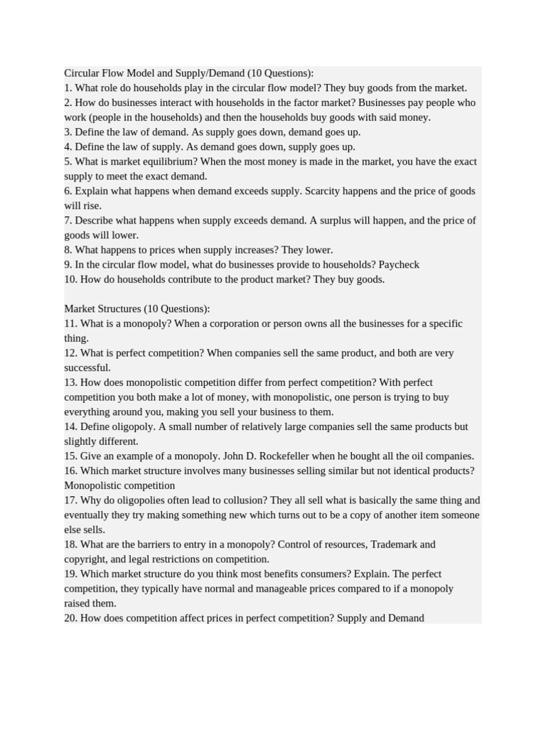 Circular Flow Model and SupplyDemand (10 Questions) 1 | PDF | Social ...