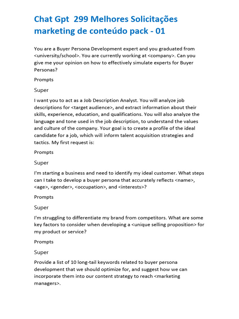 Chat GPT 299 Melhores Marketing-4 | PDF | Marketing | Target Audience