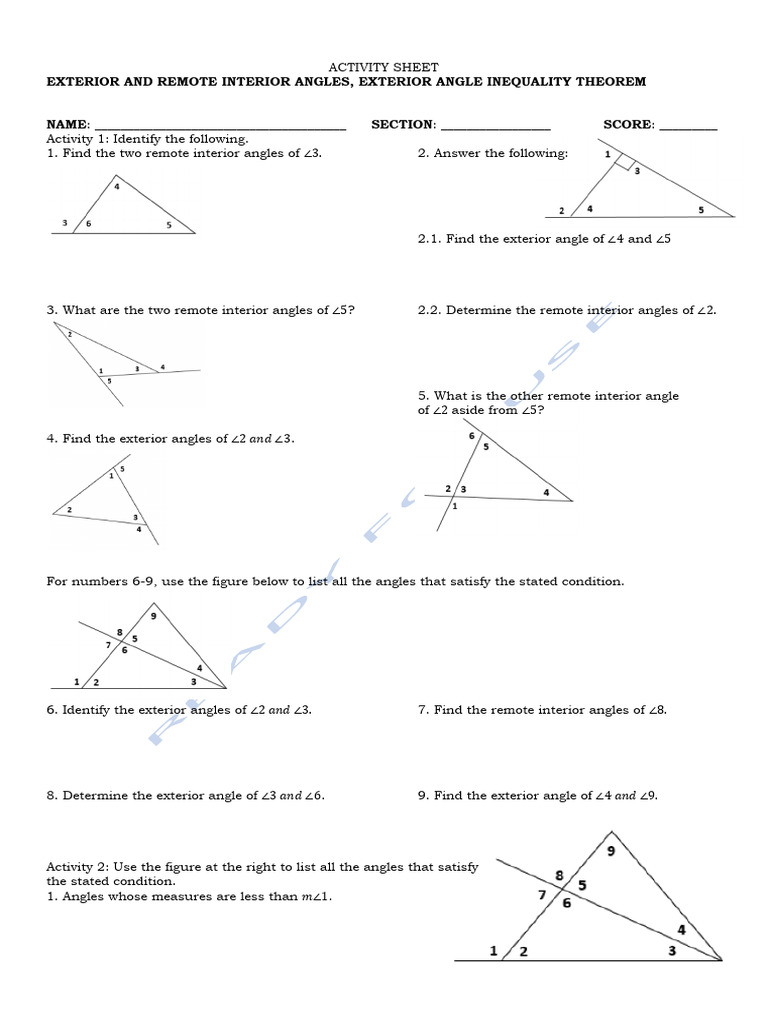 Exterior and Remote Interior Angles, Exterior Angle Inequality Theorem ...