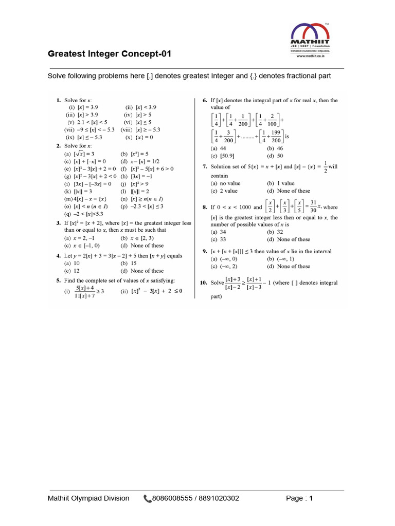 Greatest Integer Concept-01 | PDF