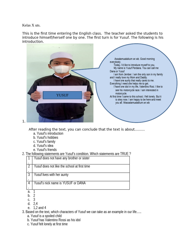 Kelas X uts b.ing | PDF