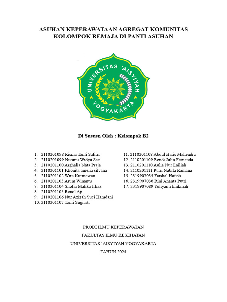 Askep Agregat Komunkitas Remaja Panti Asuhan B2 | PDF