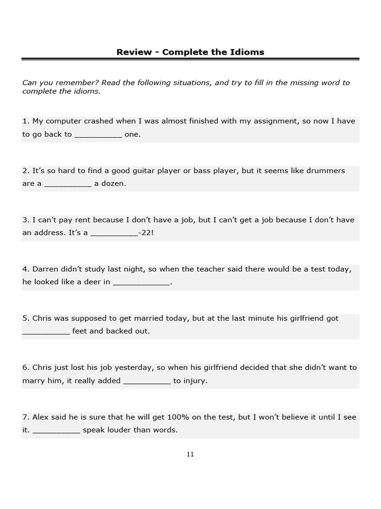 Idioms Review a to e | PDF