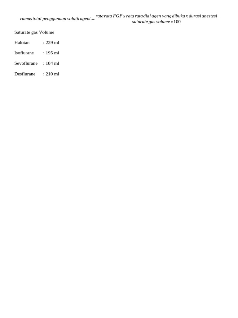 Rumus Total Penggunaan Volatil Agent | PDF
