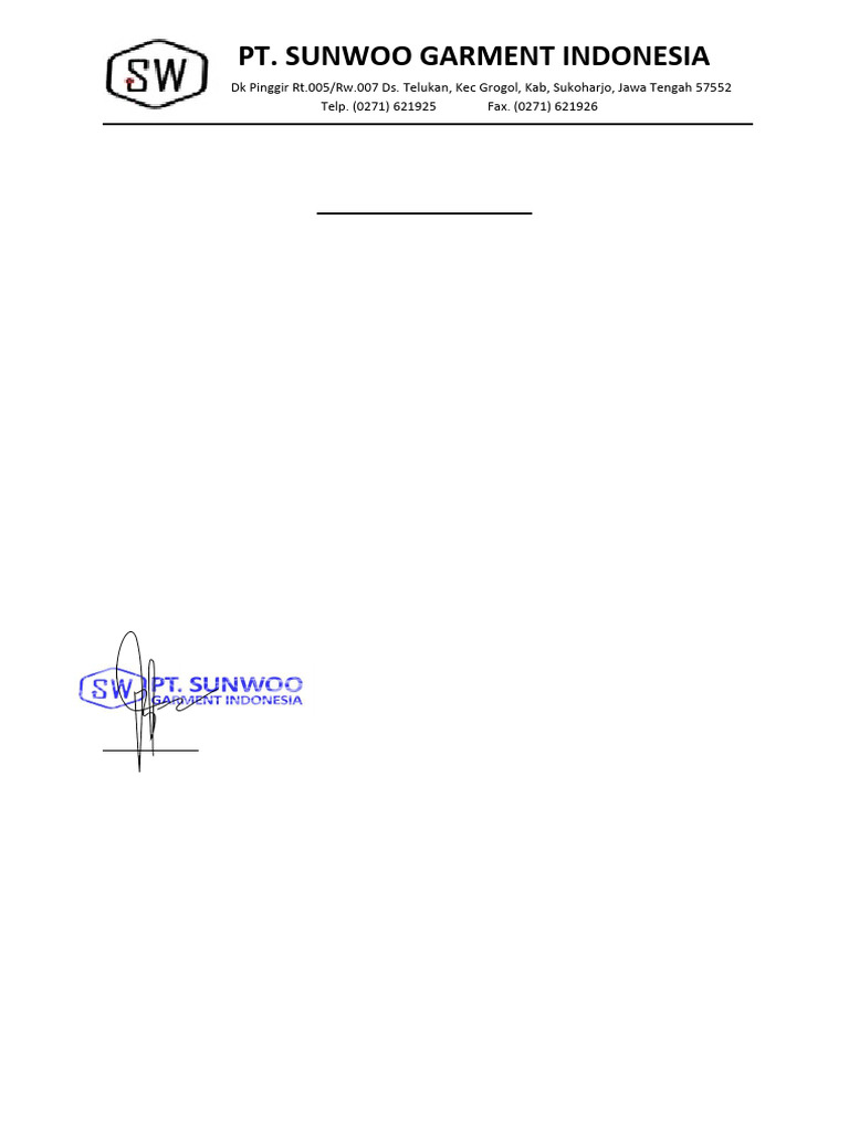 Paklaring Sunwoo Garment Indonesia | PDF