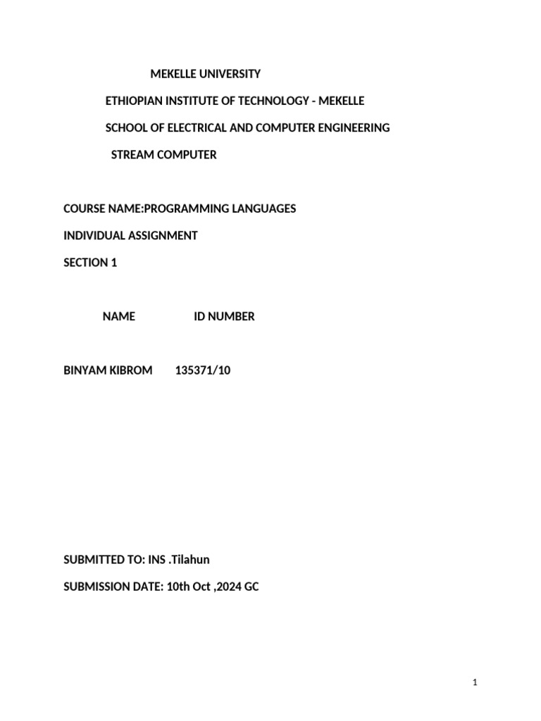 Binyam Programming Language Assignment | PDF | Scope (Computer Science) | Variable (Computer ...