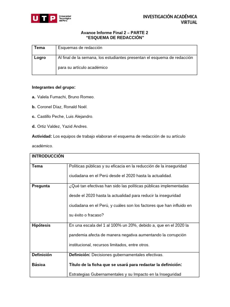 (AC-S11) Semana 11 Avance Informe Final 2 (Parte 2) (AIF2) | PDF | Valores | Metodología de encuesta