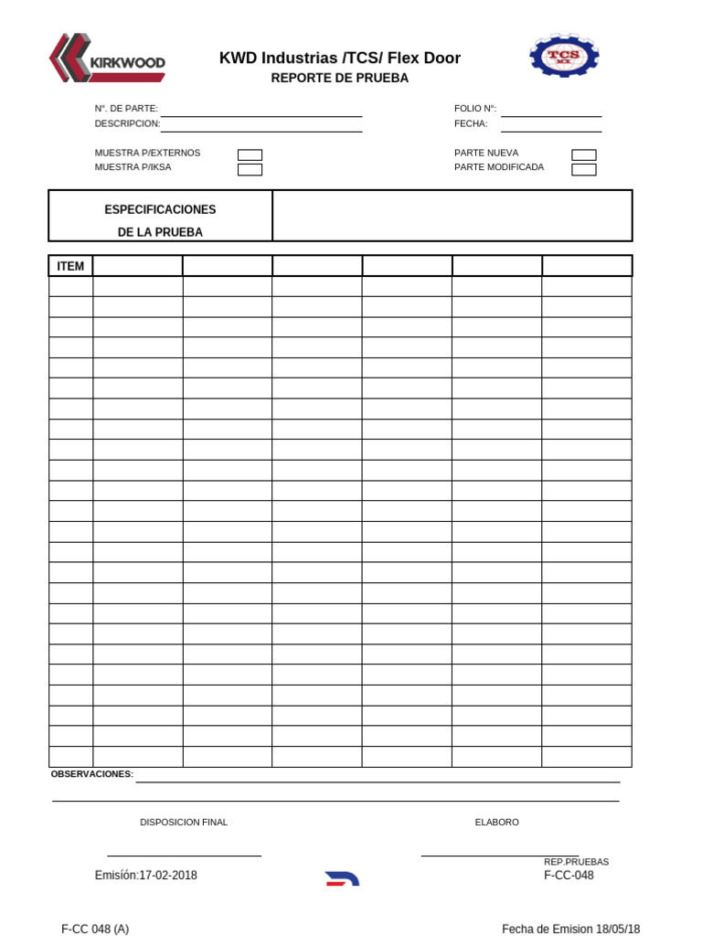 F-cc-048 Reporte de Prueba Esp-Ing Rev.2 | PDF