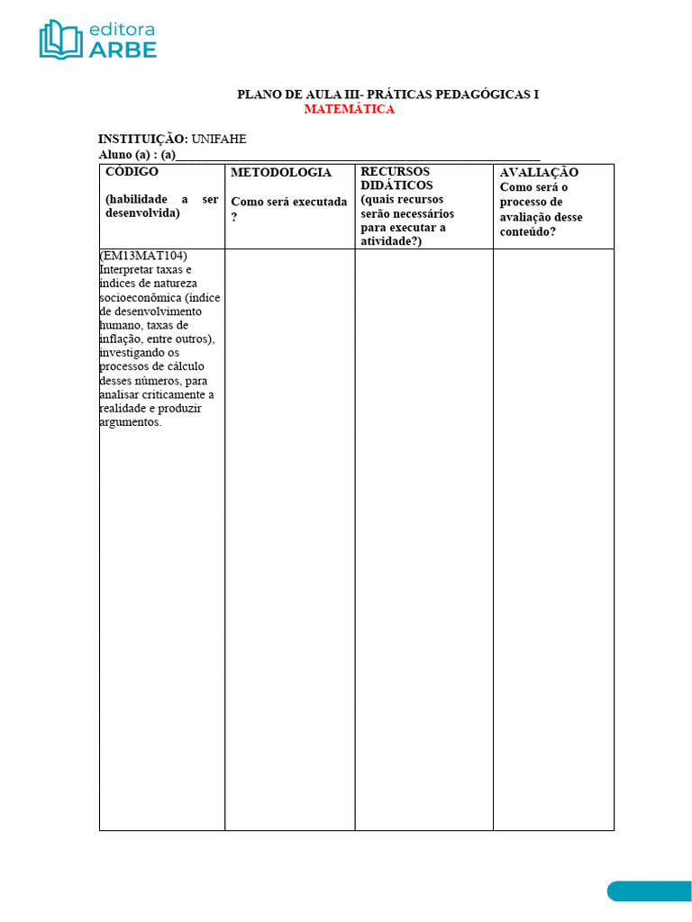 4 - Plano de Aula Iii | PDF