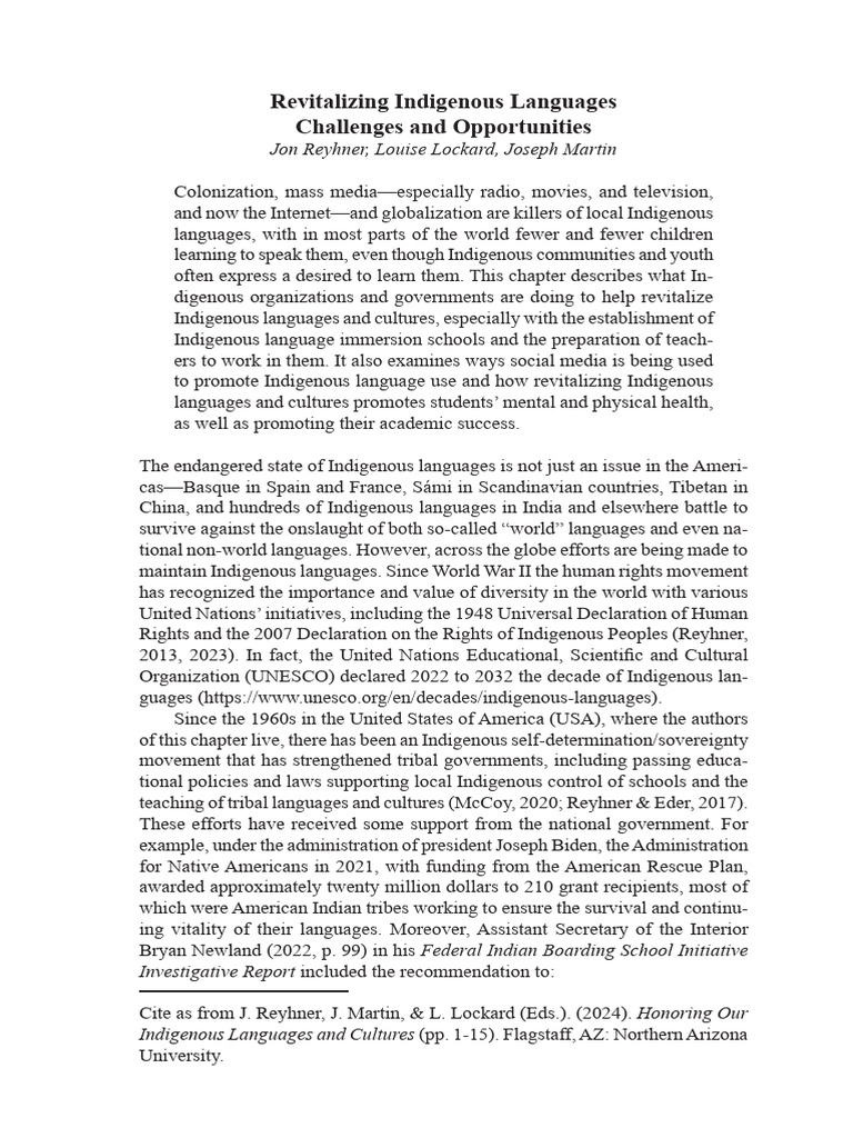 Revitalizing Indigenous Languages | PDF | Native Americans In The ...