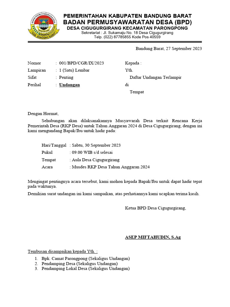 Undangan Musdes RKP Desa 2024 | PDF