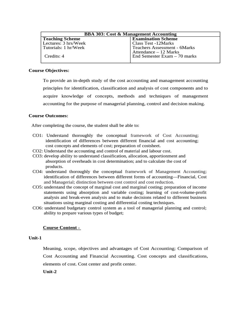 BBA 303 | PDF | Cost Accounting | Management Accounting