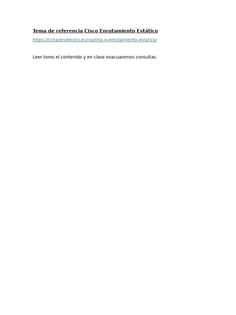 Tema de Referencia Cisco Enrutamiento Estático | PDF | Computadoras ... Tema de Referencia Cisco Enrutamiento Estático | PDF | Computadoras ...