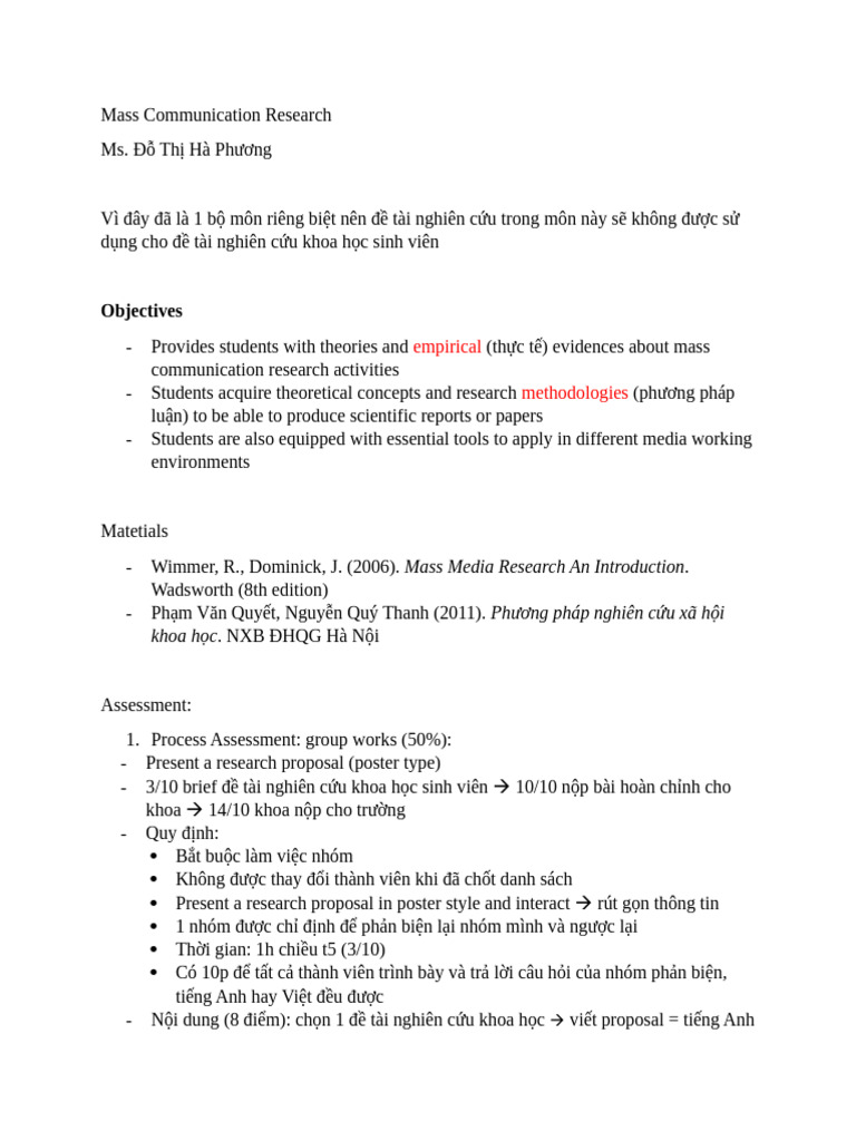 Mass Communication Research - Lecture Note | PDF