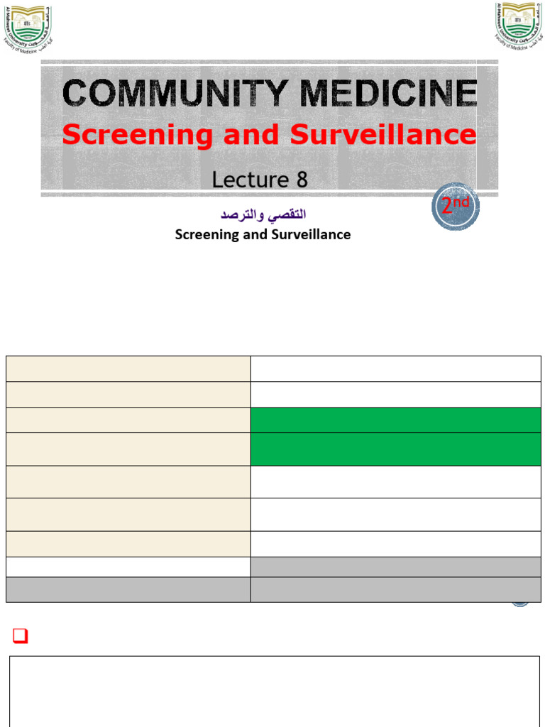 08-Screening and Surveillance 2023 DR - ALSaidi | PDF | Sensitivity And ...