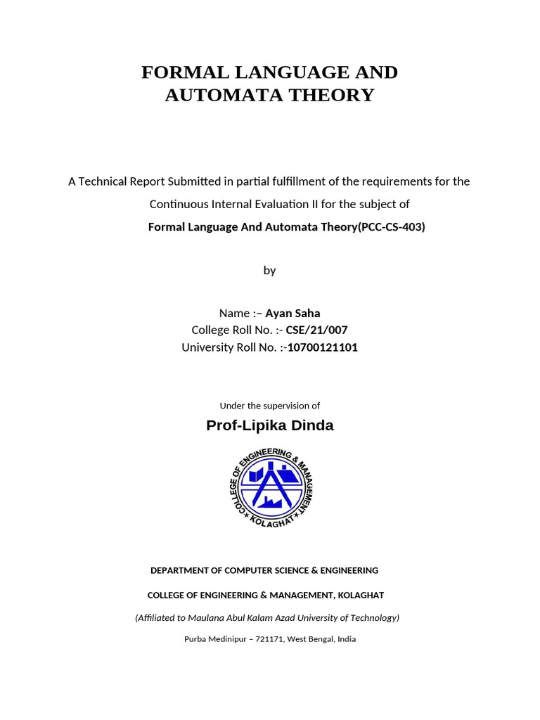 Formal Language and Automata Theory | PDF | Automata Theory | Models Of ...