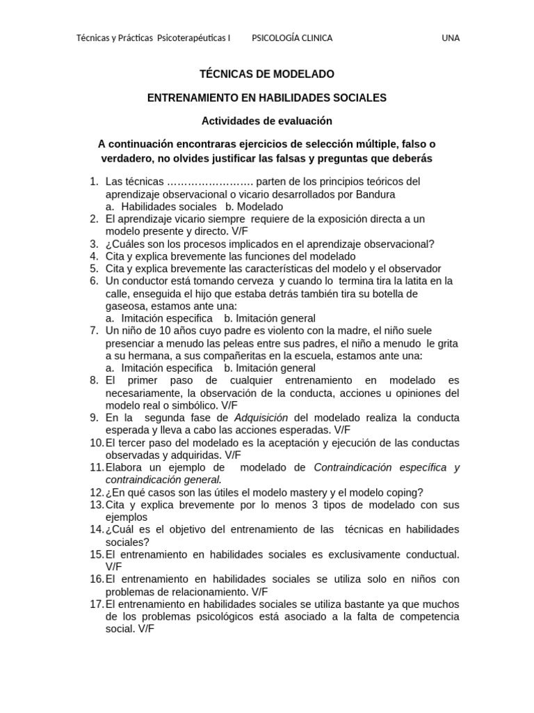Act. Habilidades Sociales y Modelado | PDF | Habilidades sociales | Sicología