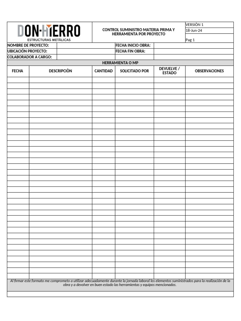 FORMATO CONTROL OBRA | PDF