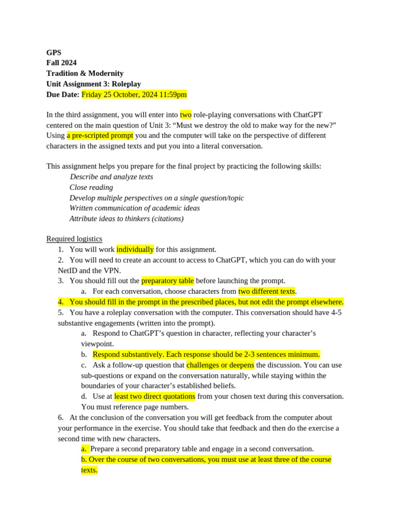 GPS Unit 3 Assignment Sheet | PDF | Conversation | Communication