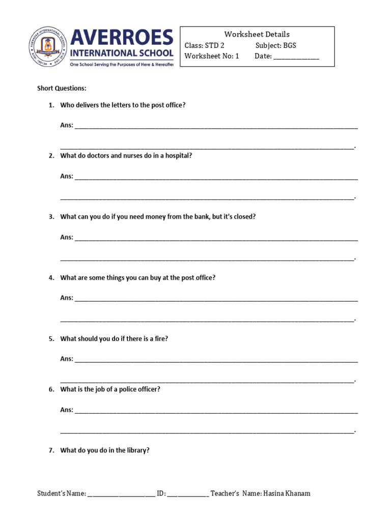 BGS STD2 Worksheet | PDF