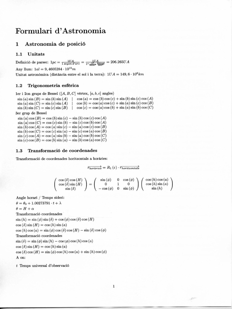 Formulari Astronomia | PDF