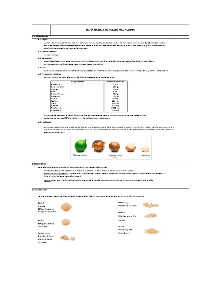 Ficha Técnica Macadamia | PDF | Nuez