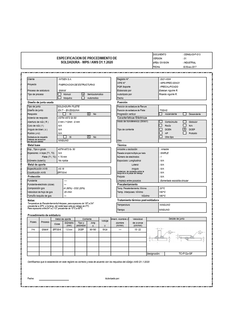 Wps - WPQ Filete | PDF | Soldadura | Construcción