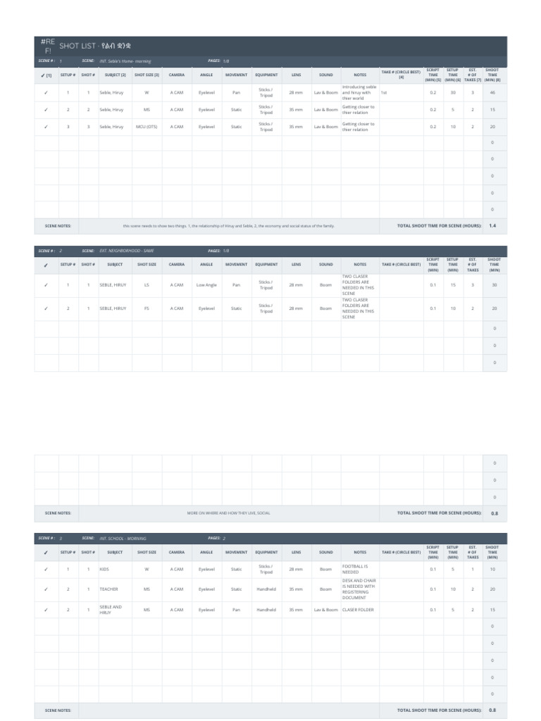 StudioBinder Ultimate Shot List Template - Shot List Template | PDF ...