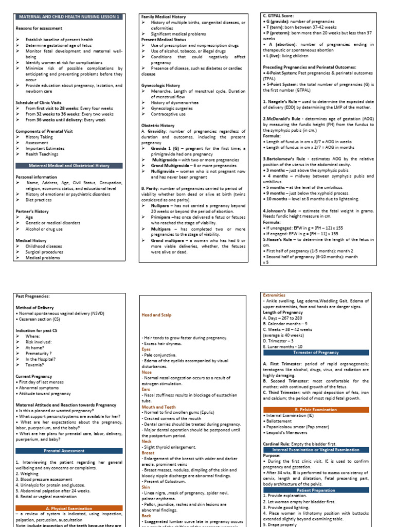 Maternal and Child Health Nursing Lesson 1 | PDF | Pregnancy | Prenatal Development