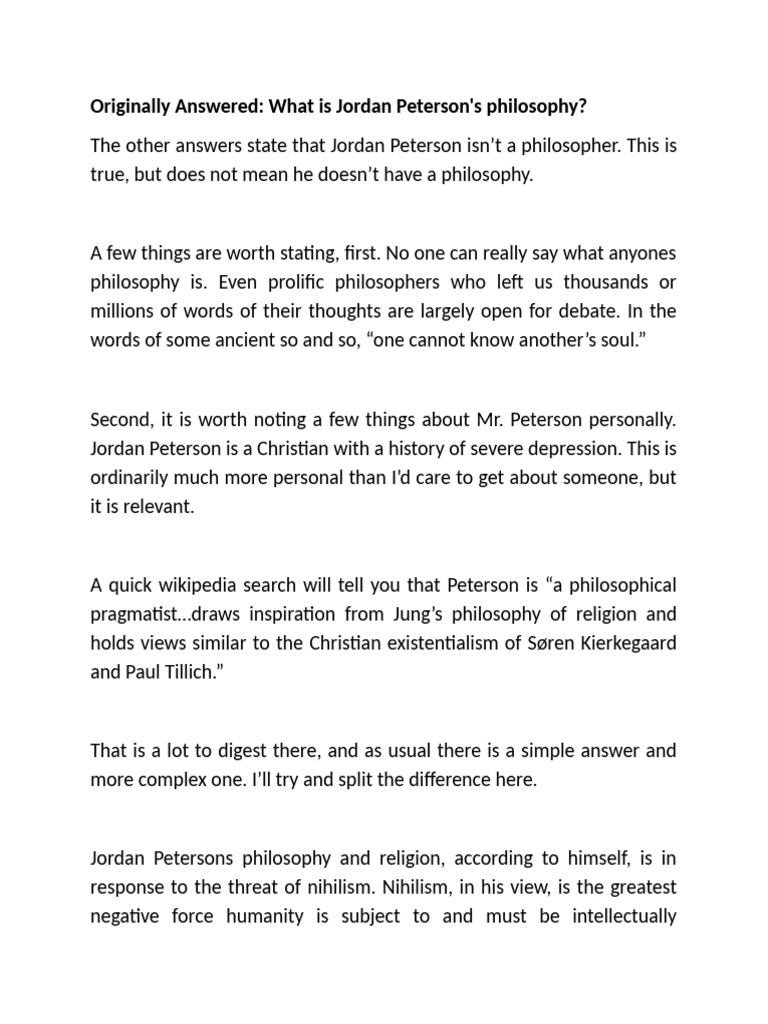Understanding Jordan Peterson's Philosophy | PDF | Nihilism | Liberal ...