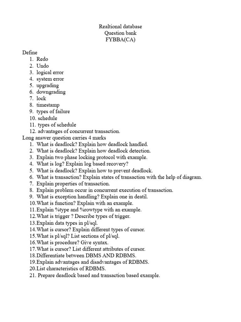 Rdbms bca_questionbank | PDF