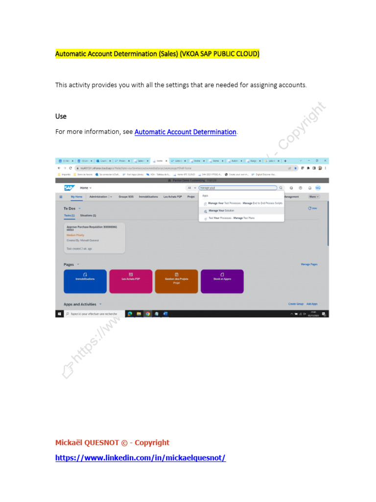 Automatic Account Determination (Sales) (VKOA SAP PUBLIC CLOUD) | PDF ...