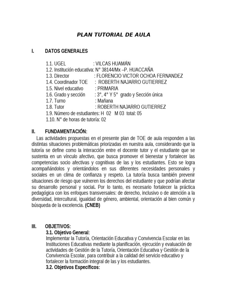 Plan Tutorial de Aula | PDF | Abuso infantil | Escuelas