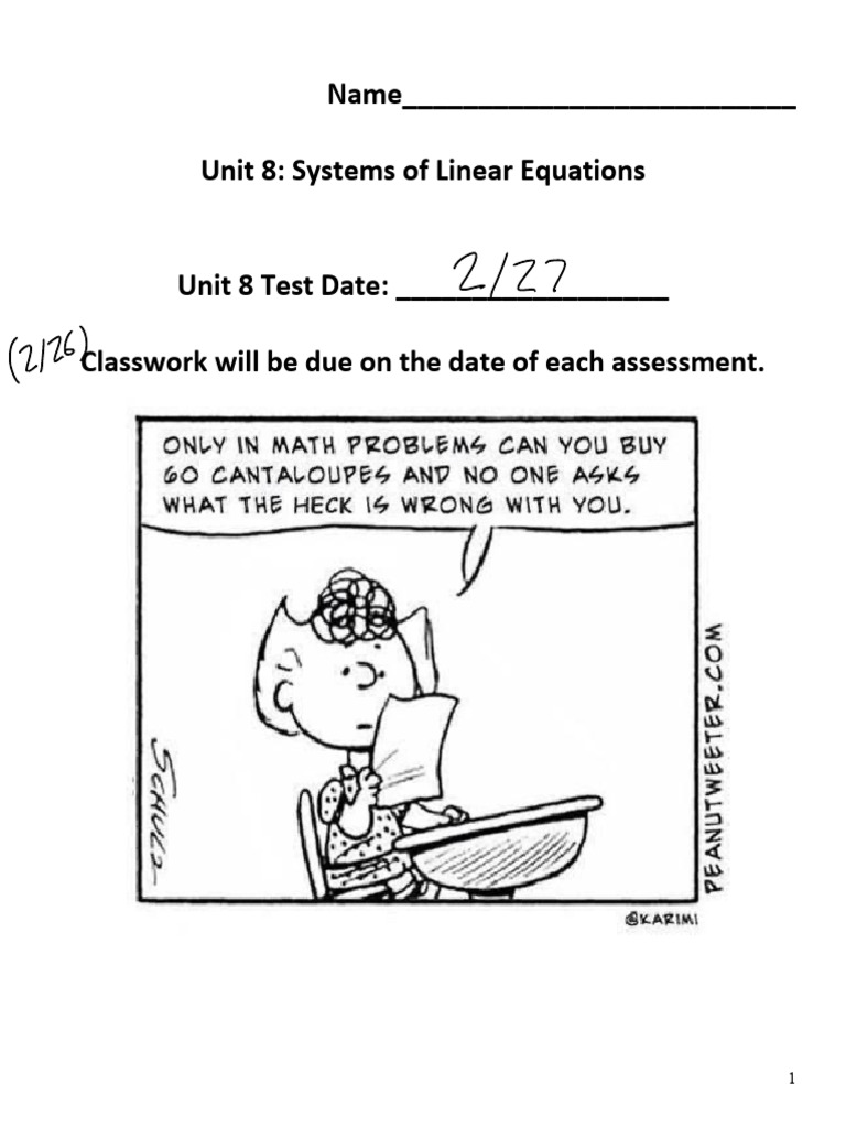 Unit 8 Note Packet Blank | PDF | System Of Linear Equations | Equations
