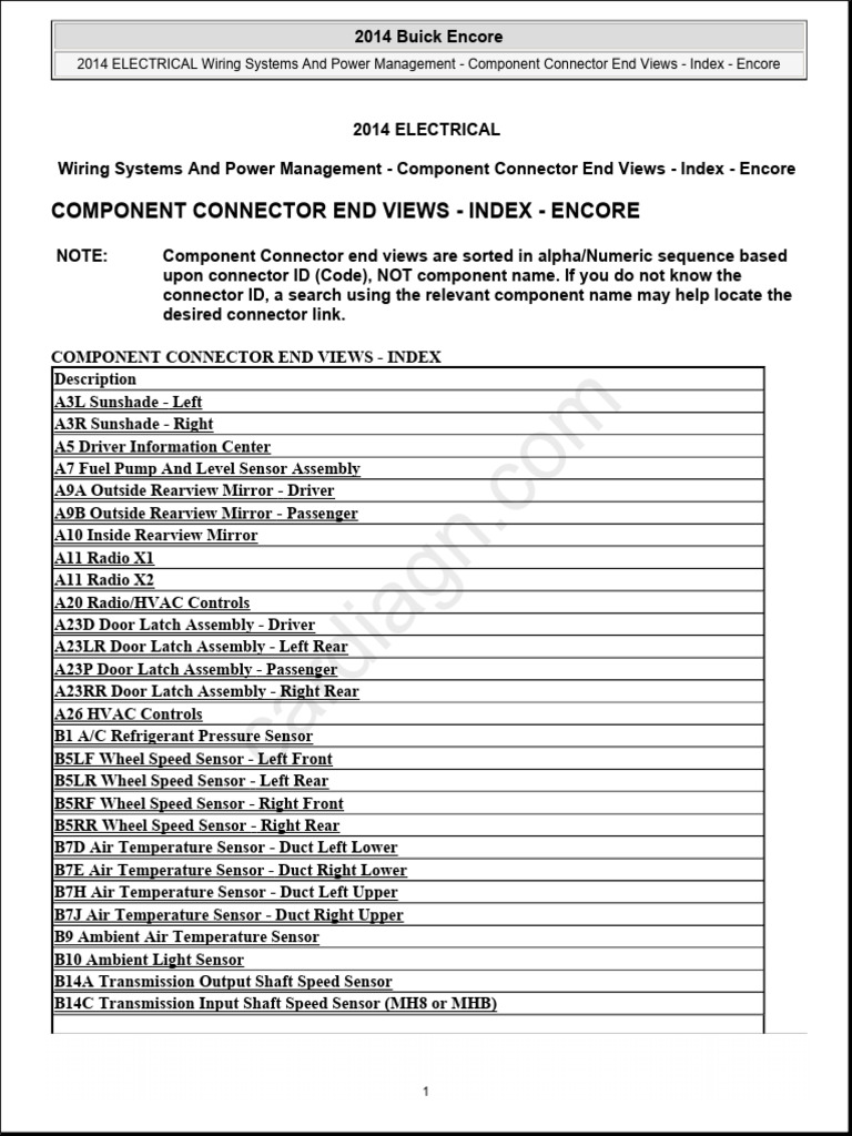 2014 ELECTRICAL Wiring Systems and Power Management - Component ...