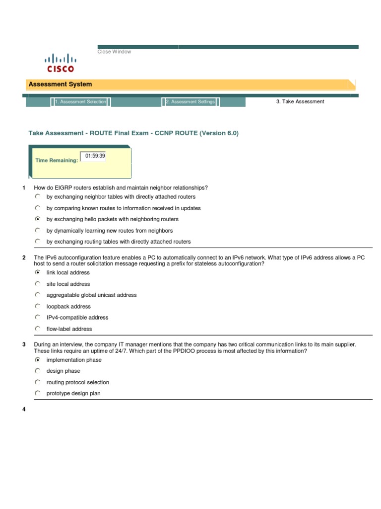Route Final Exam CCNP Route Version 6 0 | PDF | Router (Computing) | I Pv6