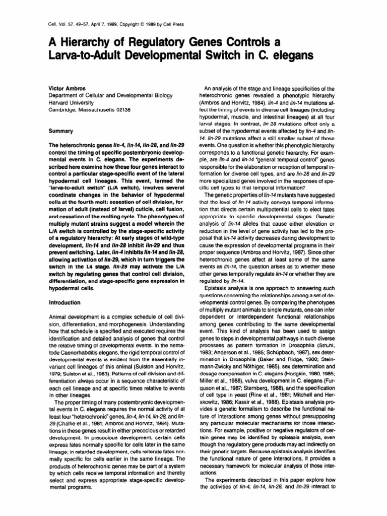 A Hierarchy of Regulatory Genes Controls A Larva To Adult Developmental ...