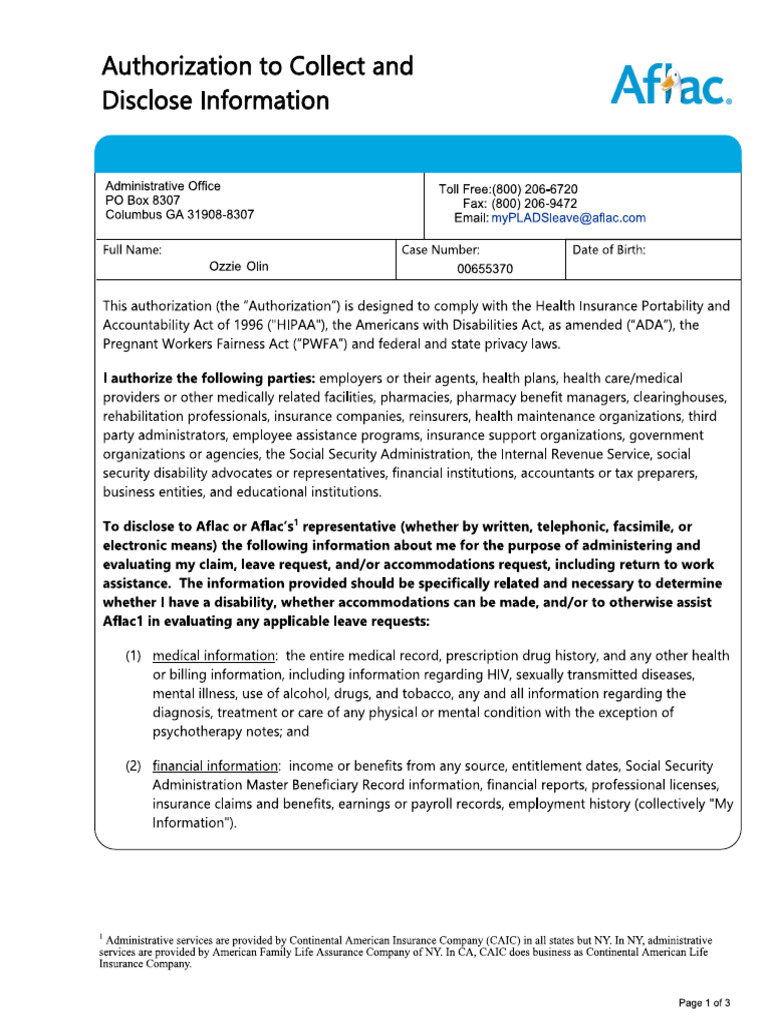 Auth To Disclose | PDF