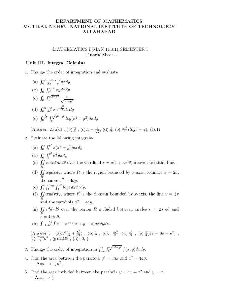 Tutorial Sheet 4 | PDF | Area | Geometric Objects