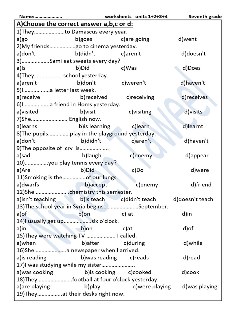 Seventh Grade English Worksheets Units 1-4 | PDF | Games & Activities ...