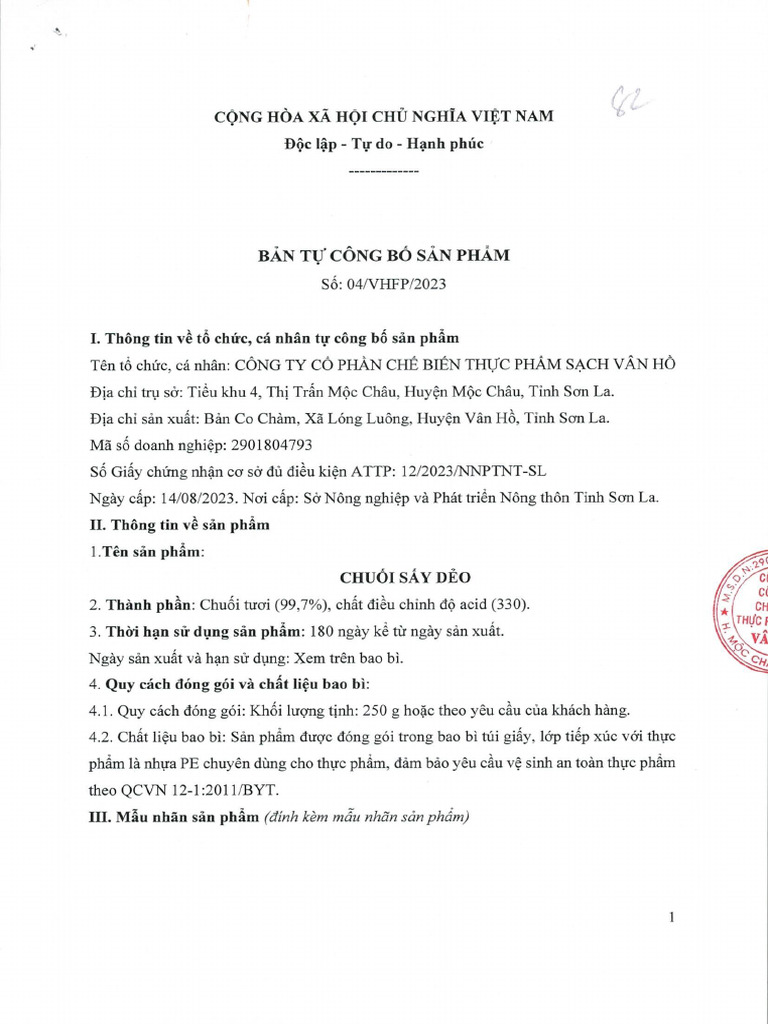 HSTCB Chuoi Say Deo. CTCP CBTP Sach Van Ho 28.12.2023 | PDF