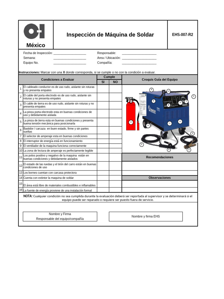 EHS-007-R2 Inspeccion de Maquina de Soldar | PDF | Aislador (Electricidad) | Soldadura