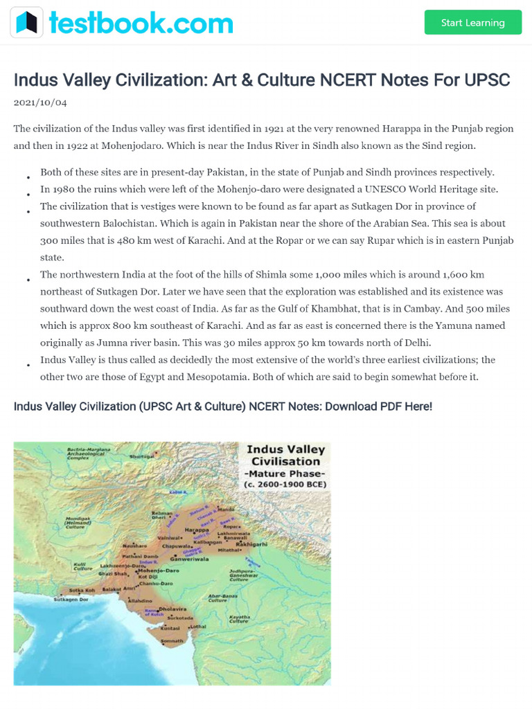 Ncert Notes Arts of Indus Valley 838de2e8 | PDF