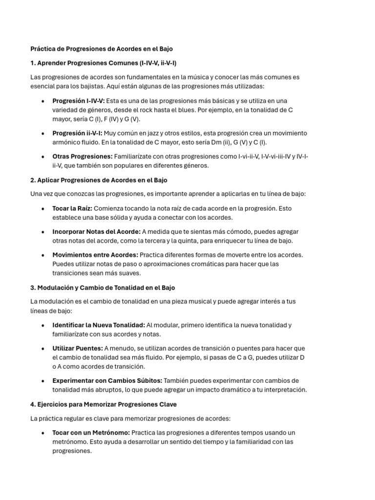 Práctica de Progresiones de Acordes en El Bajo | PDF | Acorde (Música) | Bajo