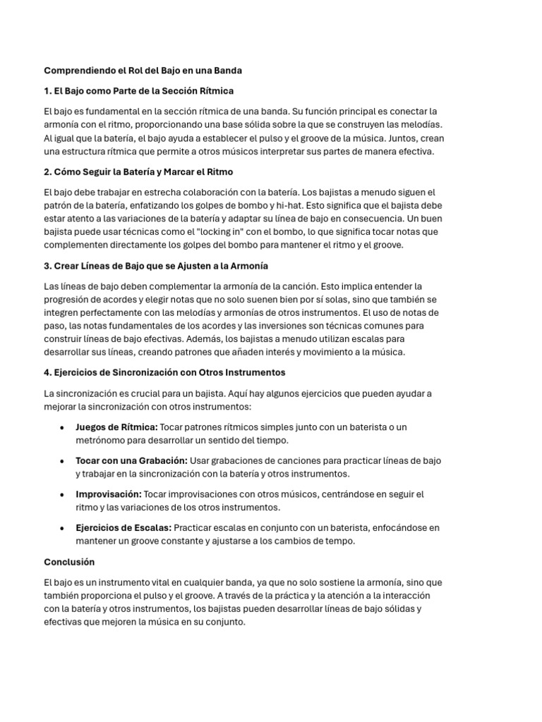 Comprendiendo El Rol Del Bajo en Una Banda | PDF | Bajo | Ritmo